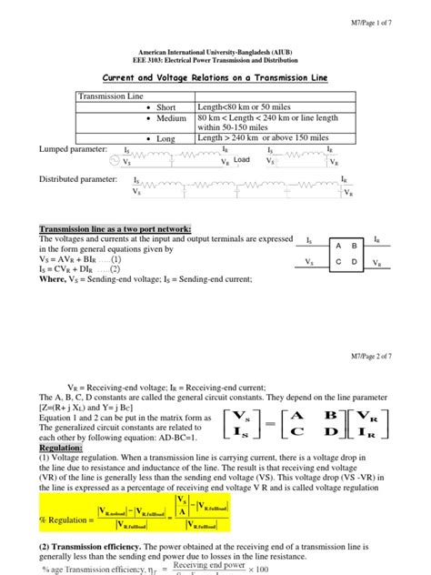 Analysis Of Current And Voltage Relations On Electrical Power Transmission Lines Using