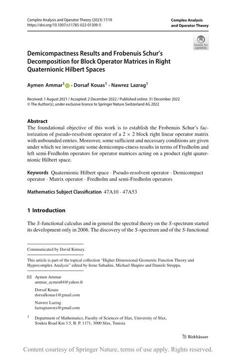 demicompactness results and frobenuis schur s decomposition for block