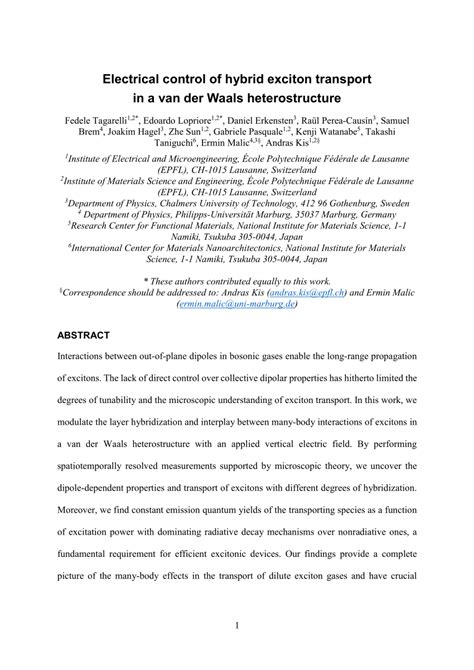 Pdf Electrical Control Of Hybrid Exciton Transport In A Van Der Waals
