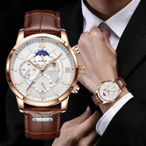 lige chronograph watch with genuine leather belt | PURPLE-BD