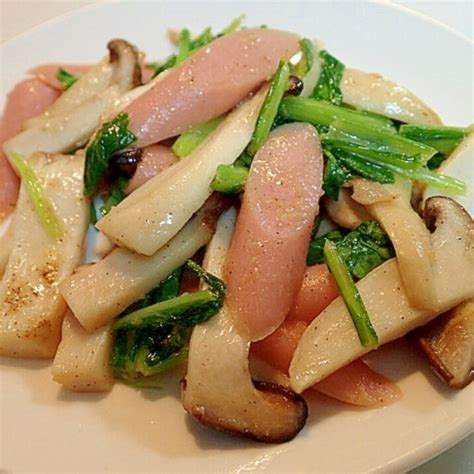 魚肉ソーセージとエリンギと小松菜の生姜香るソテー レシピ・作り方 By ぷ〜みぃまま♪ 楽天レシピ