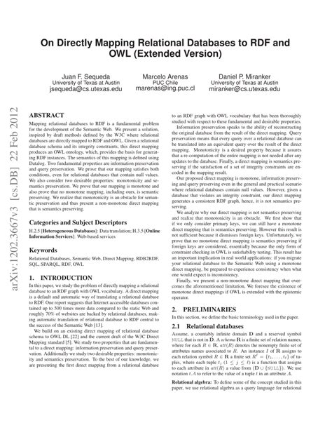 Pdf On Directly Mapping Relational Databases To Rdf And Owl Extended