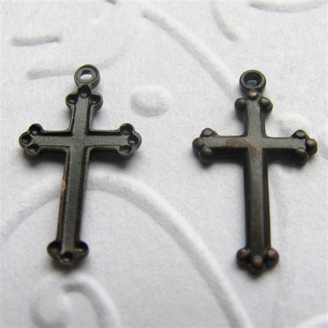 Tiny Black Cross Charms 12 Mini Crosses 12mm Black Brass Etsy