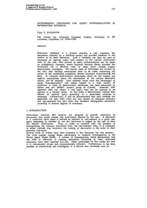 Pdf Deterministic Strategies For Query Reformulation In Information