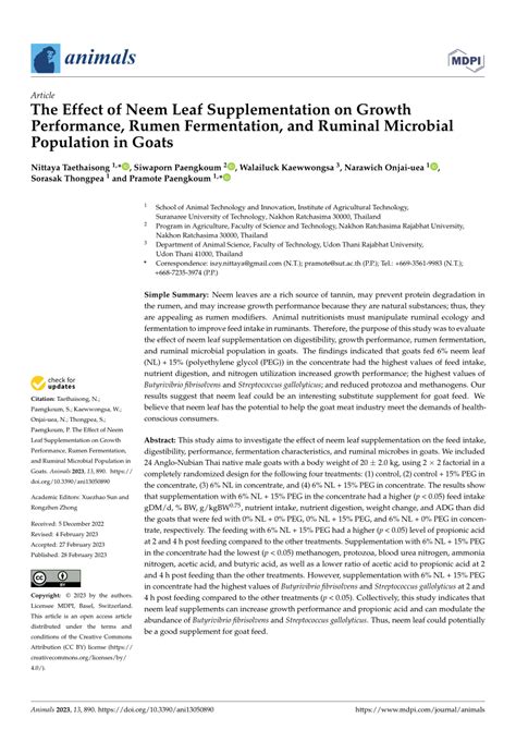 Pdf The Effect Of Neem Leaf Supplementation On Growth Performance