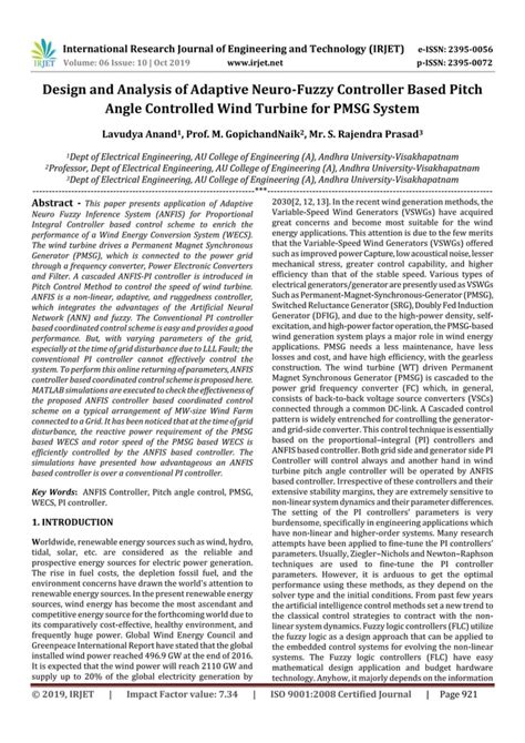 irjet design and analysis of adaptive neuro fuzzy controller based