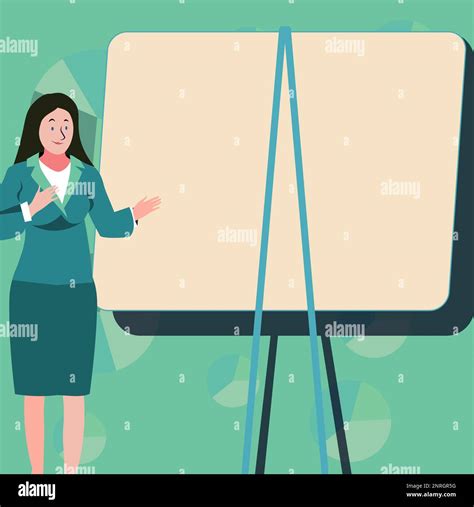 Woman In Office Presenting Main Message On The Big White Shcool Board Bright Coloured