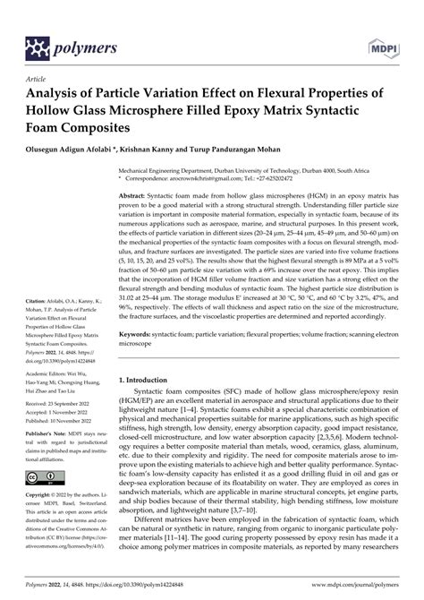 PDF Analysis Of Particle Variation Effect On Flexural Properties Of Hollow Glass Microsphere