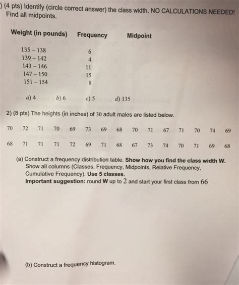 Solved Identify Circle Correct Answer The Class Width NO Chegg