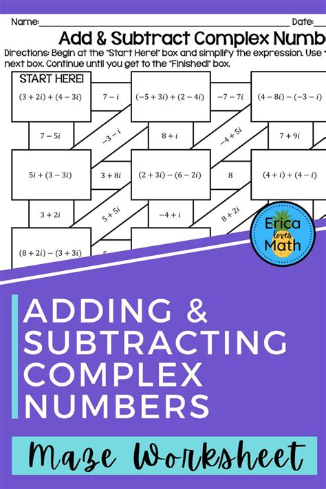 Adding & Subtracting Complex Numbers Activity Maze | Complex numbers, Subtraction, Adding and ...