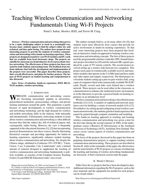 Pdf Teaching Wireless Communication And Networking Fundamentals Using Wi Fi Projects