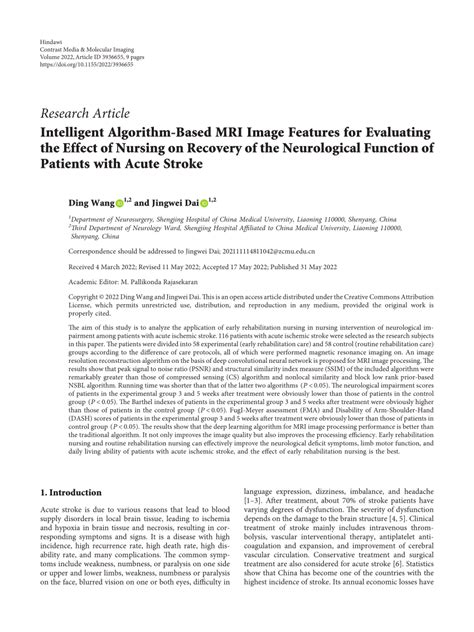 Pdf Intelligent Algorithm Based Mri Image Features For Evaluating The Effect Of Nursing On