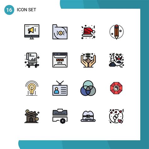Mobile Interface Flat Color Filled Line Set Of 16 Pictograms Of Documents Pencil Economy Process