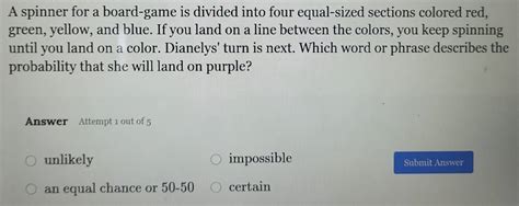 solved a spinner for a board game is divided into four equal sized