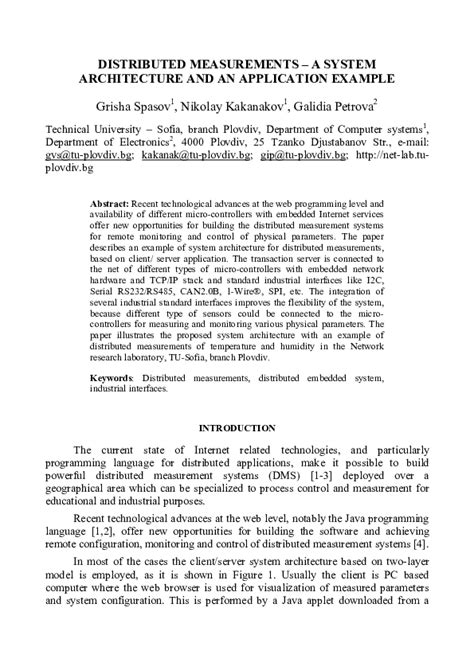 Pdf Distributed Measurements A System Architecture And An Application Example