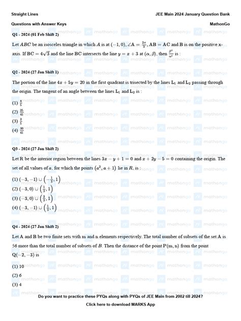 Straight Lines Jee Main 2024 January Question Bank Mathongo Pdf Triangle Classical