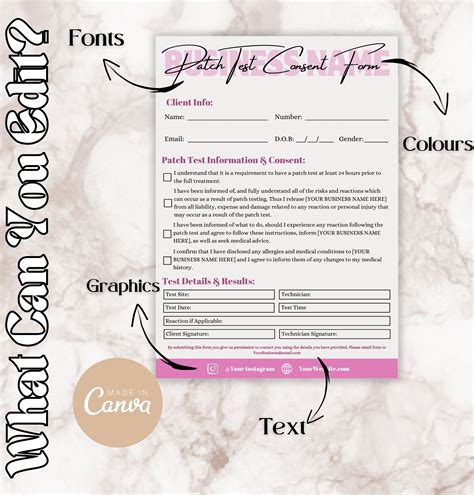 Patch Test Client Consent Form Template Beauty Treatment Waiver Form Template Fully Editable