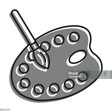 수채화와 아트 브러시로 회색 아이콘으로 채워진 화가 팔레트 학교와 창의력을위한 문구류 간단한 흑백 벡터 Fashion