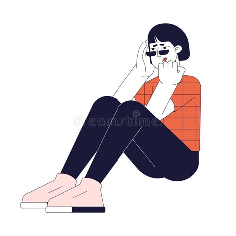 Anxious Woman Korean 2d Linear Cartoon Character Stock Vector
