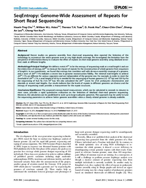 Pdf Seqentropy Genome Wide Assessment Of Repeats For Short Read Sequencing