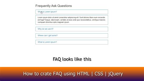 How To Crate Faq Using Html Css And Jquery Youtube