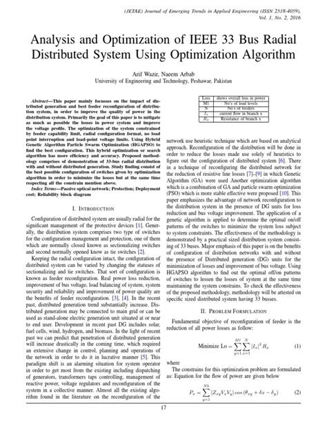 analysis and optimization of ieee 33 bus radial distributed system