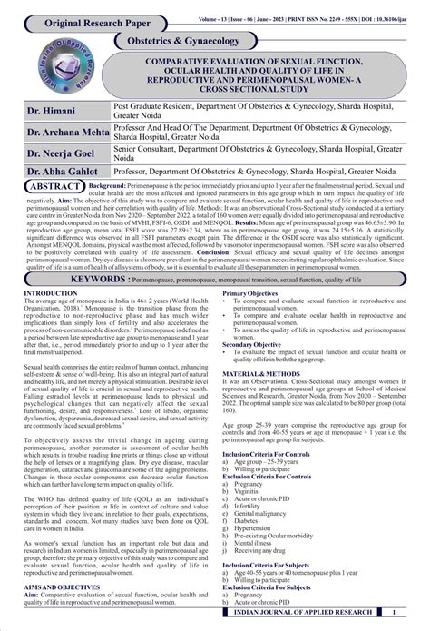 PDF Comparative Evaluation Of Sexual Function Ocular Health And Quality Of Life In