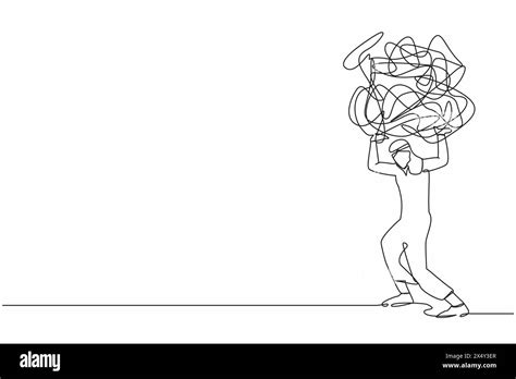 Single One Line Drawing Arabian Businessman Carrying Heavy Messy Line On His Back Problem In