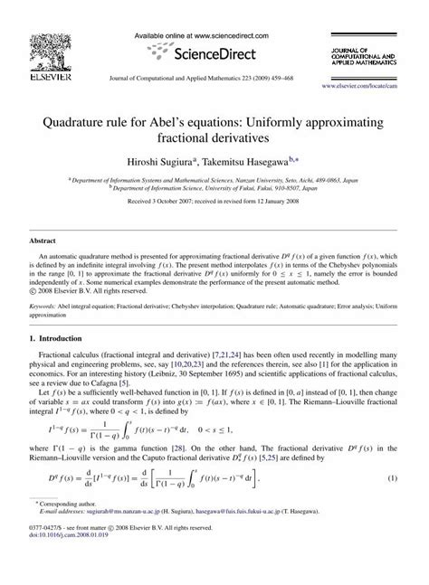 pdf quadrature rule for abel s equations uniformly approximating