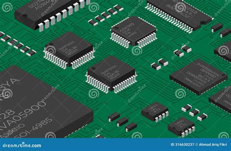 Isometric Electronic Board Isometric Printed Circuit Board With Electronic Components Stock