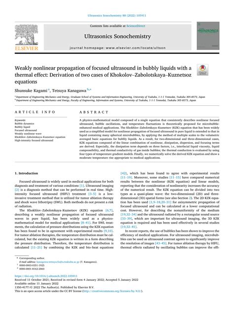 Pdf Weakly Nonlinear Propagation Of Focused Ultrasound In Bubbly