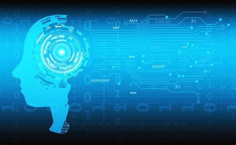 premium vector ai robot of binary coding processing over blue