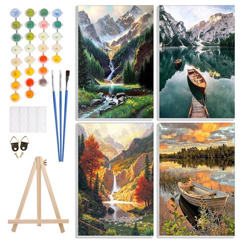4 Pack Paint By Number Kits For Adults Beginners Framed