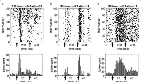 Responses Of Three Sample Neurons Top Spike Raster Plots For
