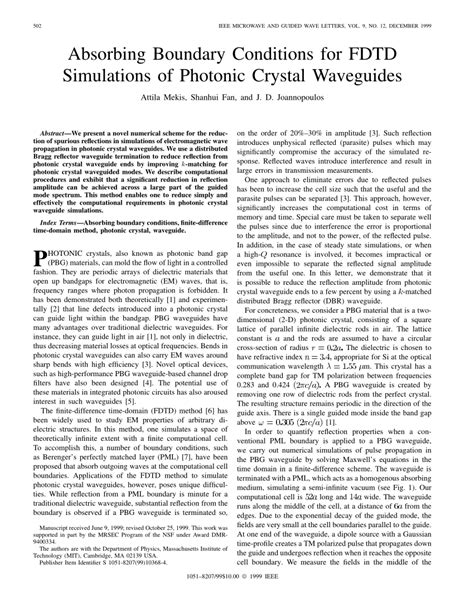 Pdf Absorbing Boundary Conditions For Fdtd Simulations Of Photonic