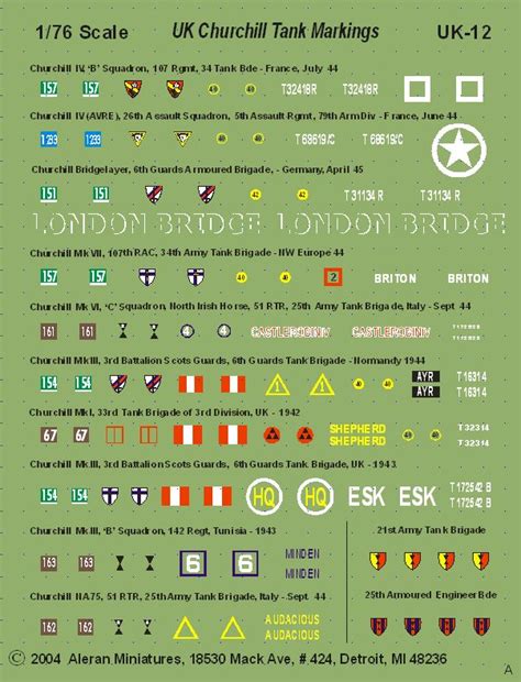 Decals Uk 12 British Churchill Tank Markings