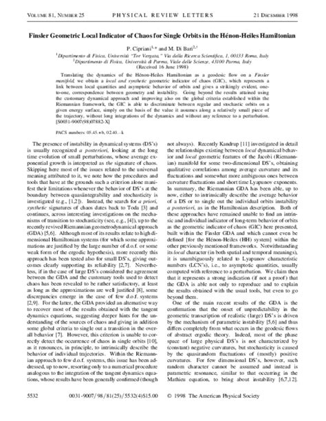 Pdf Finsler Geometric Local Indicator Of Chaos For Single Orbits In
