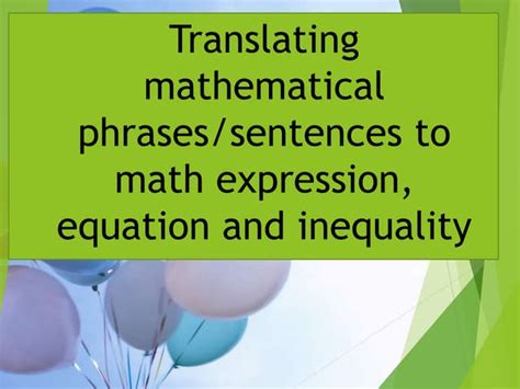 Translating Algebraic Expression Math 7 Ppt