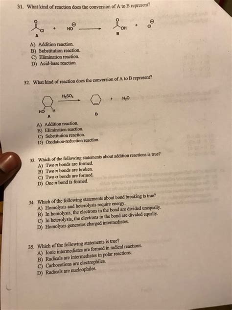 Solved 31 What Kind Of Reaction Does The Conversion Of A To