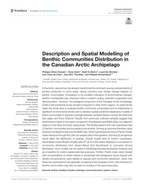 Pdf Description And Spatial Modelling Of Benthic Communities Distribution In The Canadian