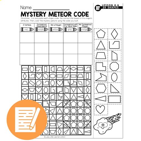 Lucky To Learn Math 2d Shapes Lesson 8 4 Independent Practice Mystery Meteor Code