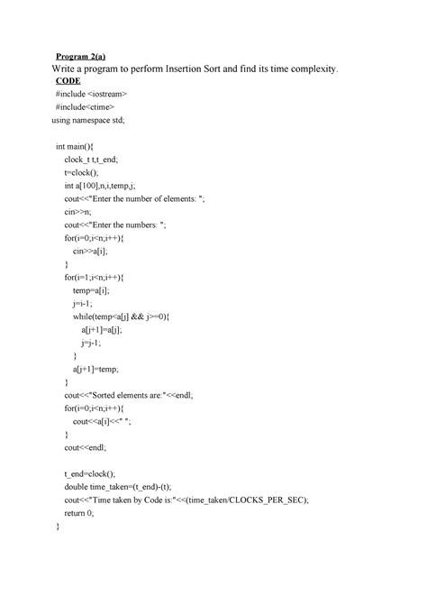 Exp2ada Insertion Selection Quick And Merge Sort Program 2 A Write A Program To Perform