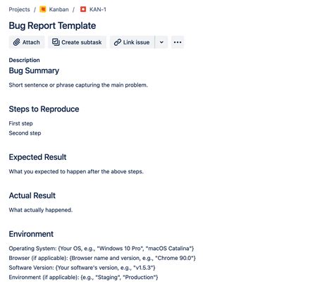 jira bug report template appliger
