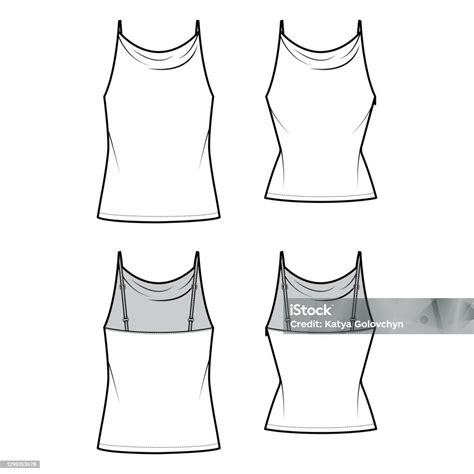 제국 솔기 얇은 조절 스트랩 튜닉 길이와 탱크 높은 카울 캐미솔기술 일러스트레이션 세트 0명에 대한 스톡 벡터 아트 및 기타 이미지 0명 검은색 등 Istock