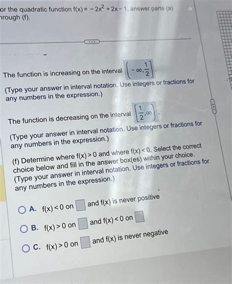 Solved Or The Quadratic Function F X 2x2 2x 1 ﻿answer