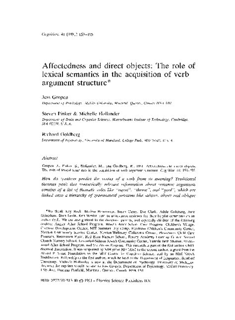Pdf Affectedness And Direct Objects The Role Of Lexical Semantics In The Acquisition Of Verb