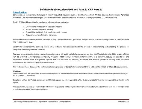 Pdf Solidworks Enterprise Pdm And Fda 21 Cfr Part 11 Introduction · Fda 21 Cfr Part 11