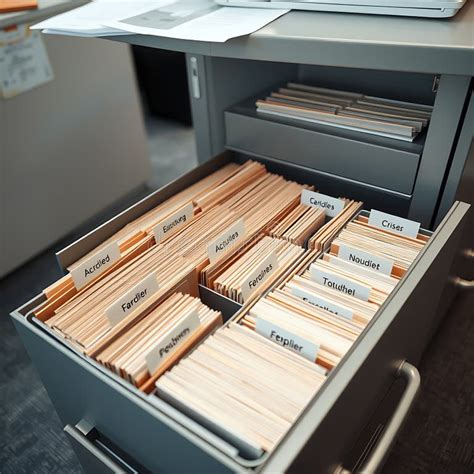 A High Angle Shot Of An Organized Filing Cabinet Showcasing Neatly