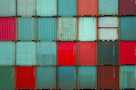 Stacked Cargo Containers In The Storage Area Of Freight Sea Port Terminal Concept Of Export