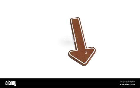 3d Rendering Of Gingerbread Cookie In Shape Of Symbol Of Long Down Arrow Isolated On White